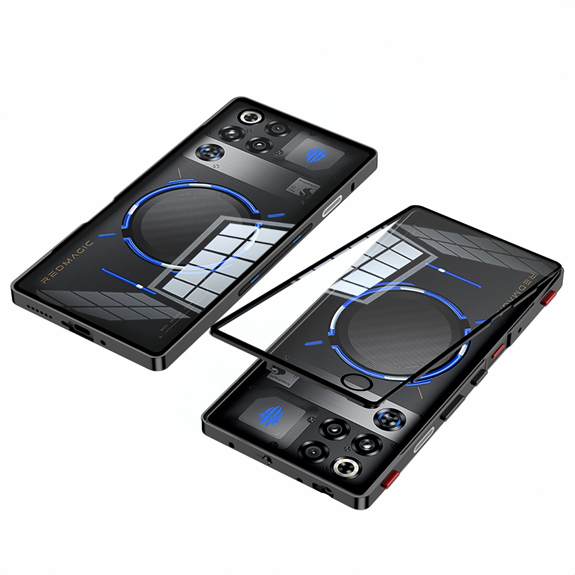 Чехол с металлическим каркасом для Redmagic 11S Pro / 11S Pro+ / 11 Pro / 11 Pro+ с прозрачной закаленной стеклянной задней крышкой, черный