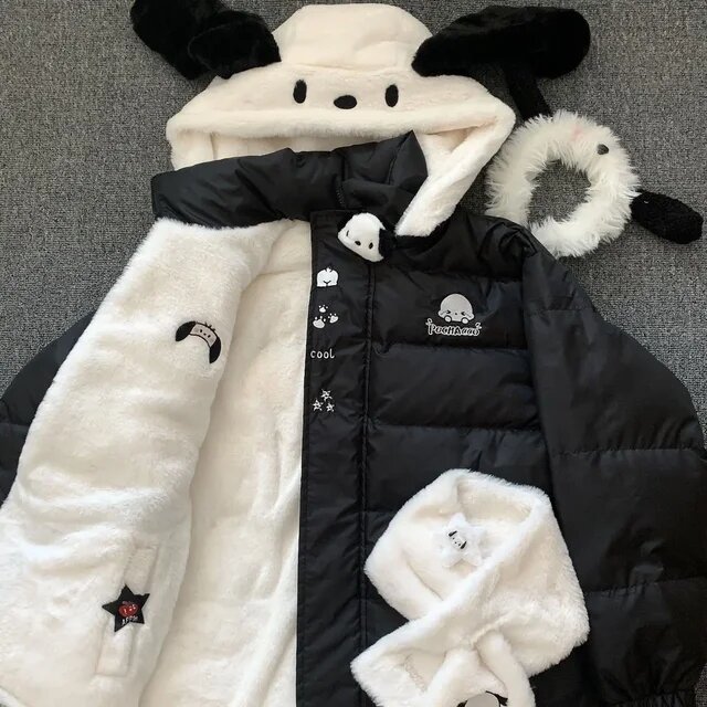 Милая куртка Sanrio Hello Kitty Cinnamoroll Pochacco из хлопка, утеплённая, с пуховиком, женская куртка, топ, подарок, Размер: M