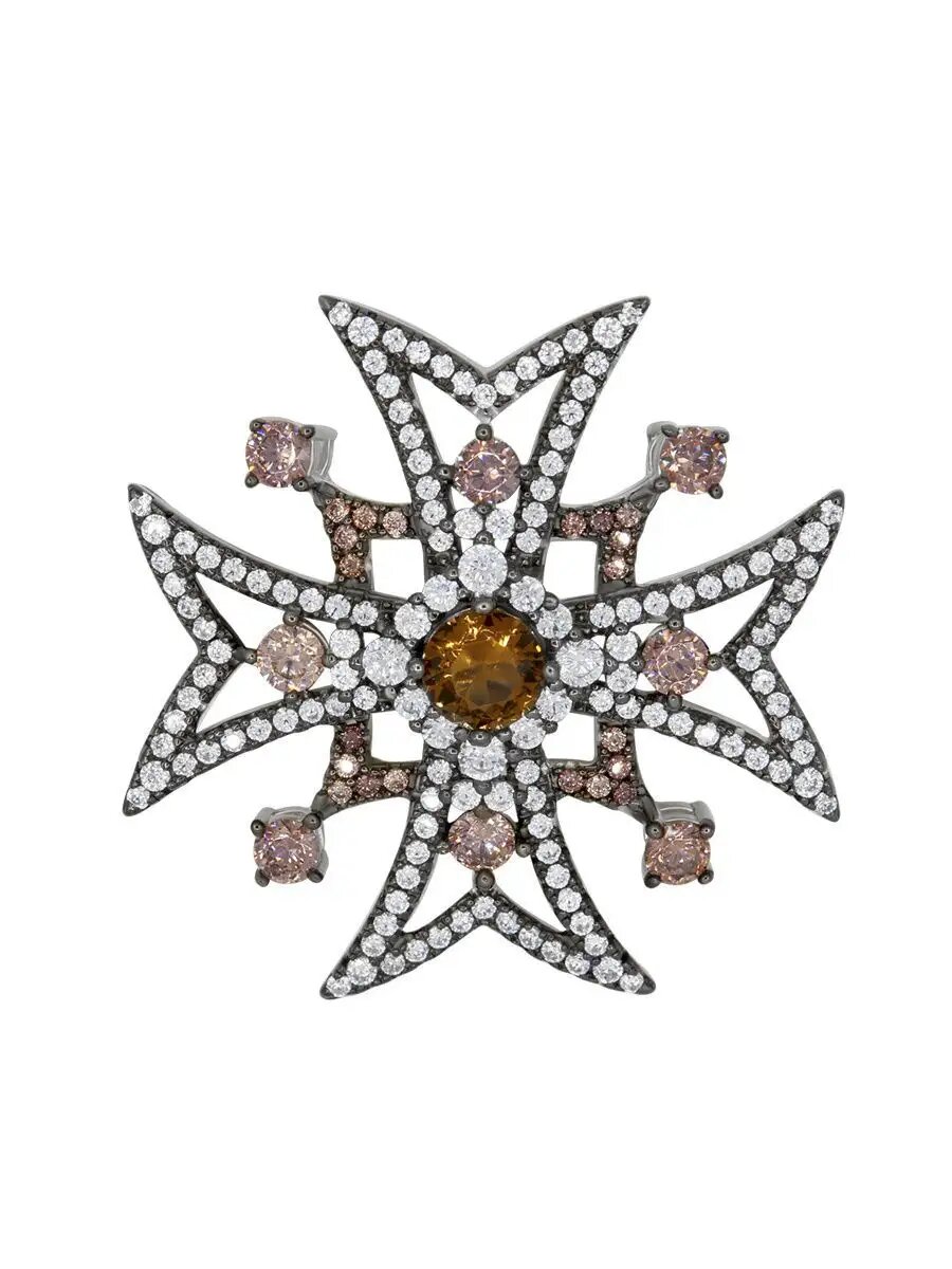 Брошь, серебро, 925 проба, фианит
