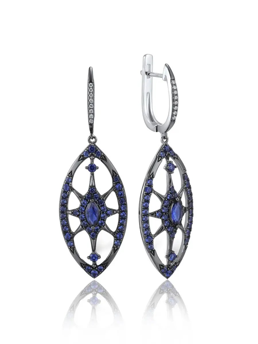 Серьги, серебро, 925 проба, сапфир синтетический, фианит