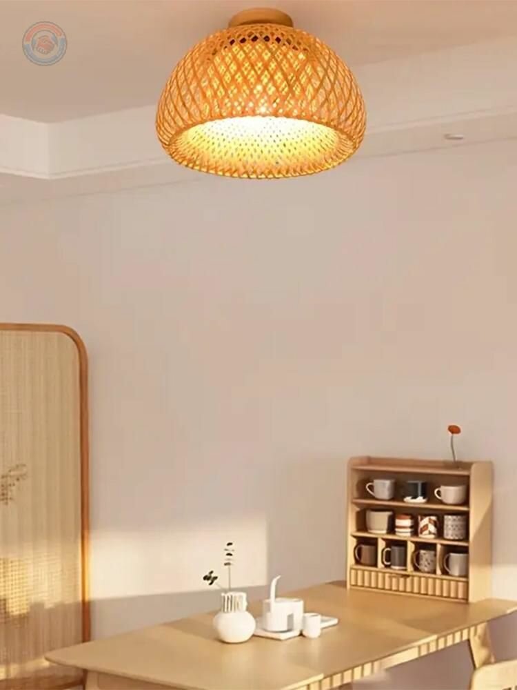 Потолочный светильник из бамбука ручной плетеный, натуральный деревянный плафон 30 см, эко-люстра для гостиной и спальни, тёплый уютный свет