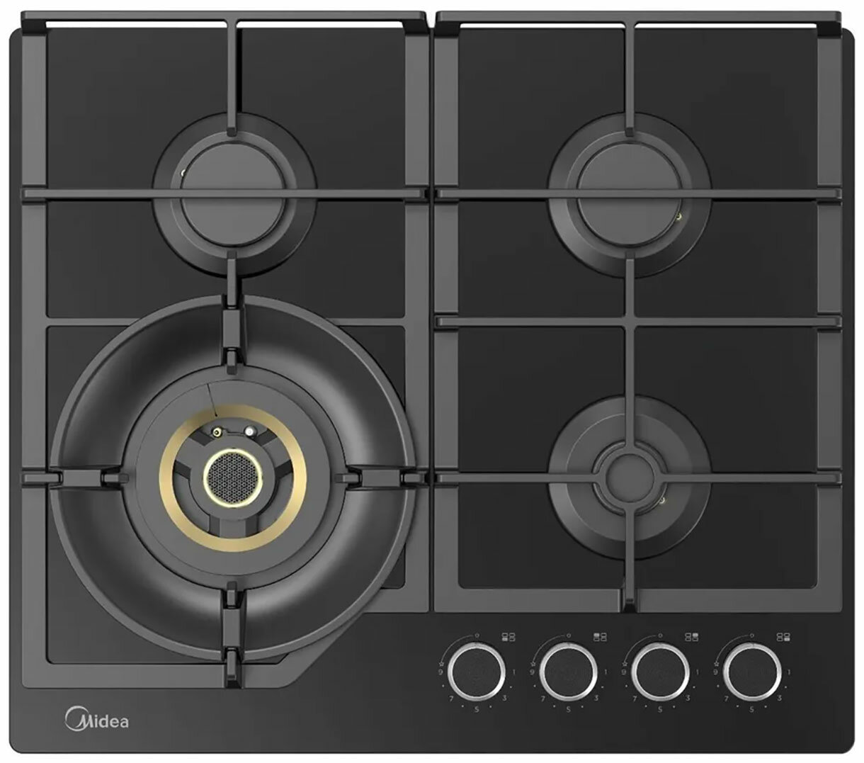 Газовая варочная панель Midea MG699VGB 60 см, 4 конфорки закаленное стекло, черный