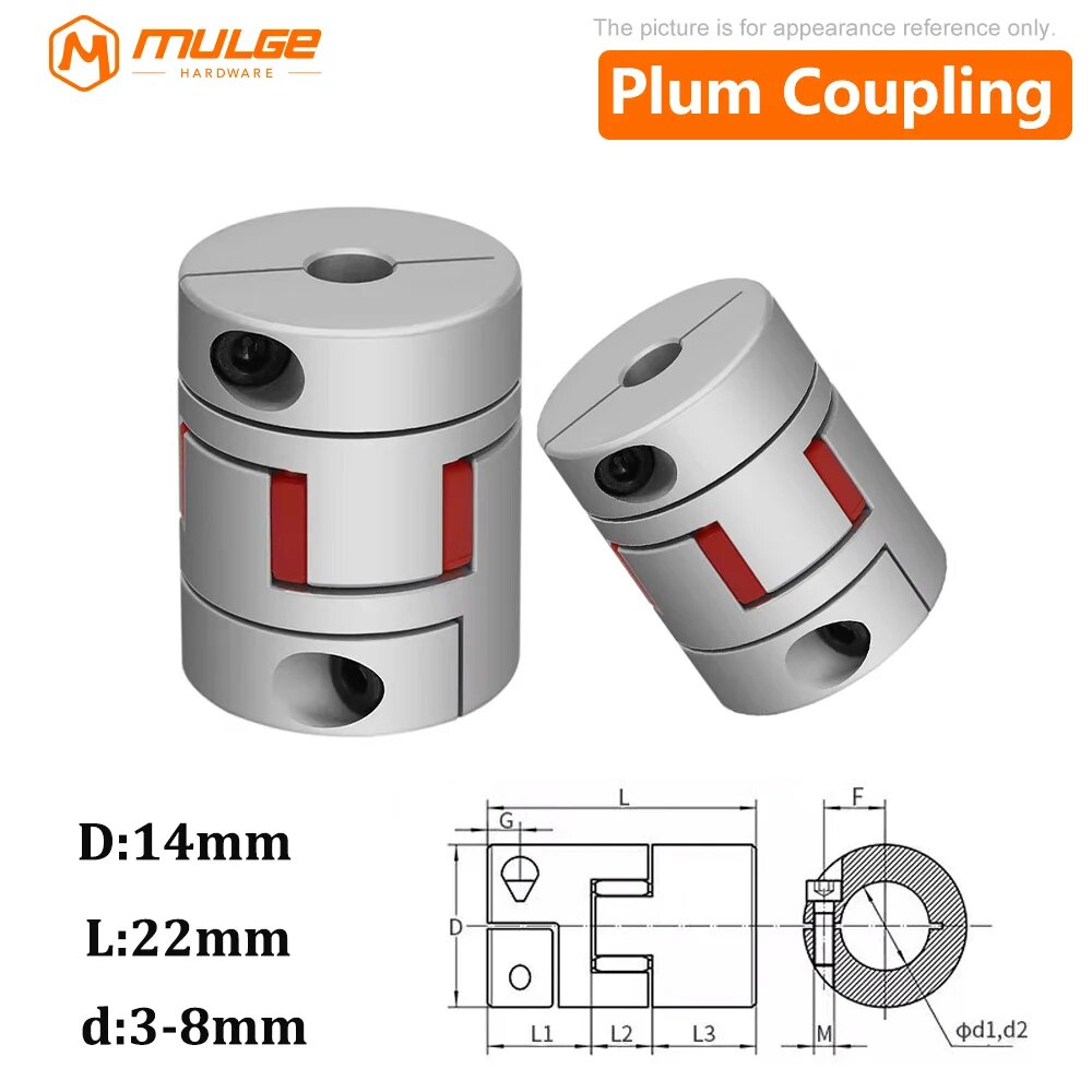Двухкулачковая алюминиевая муфта D14 L22 6x6mm