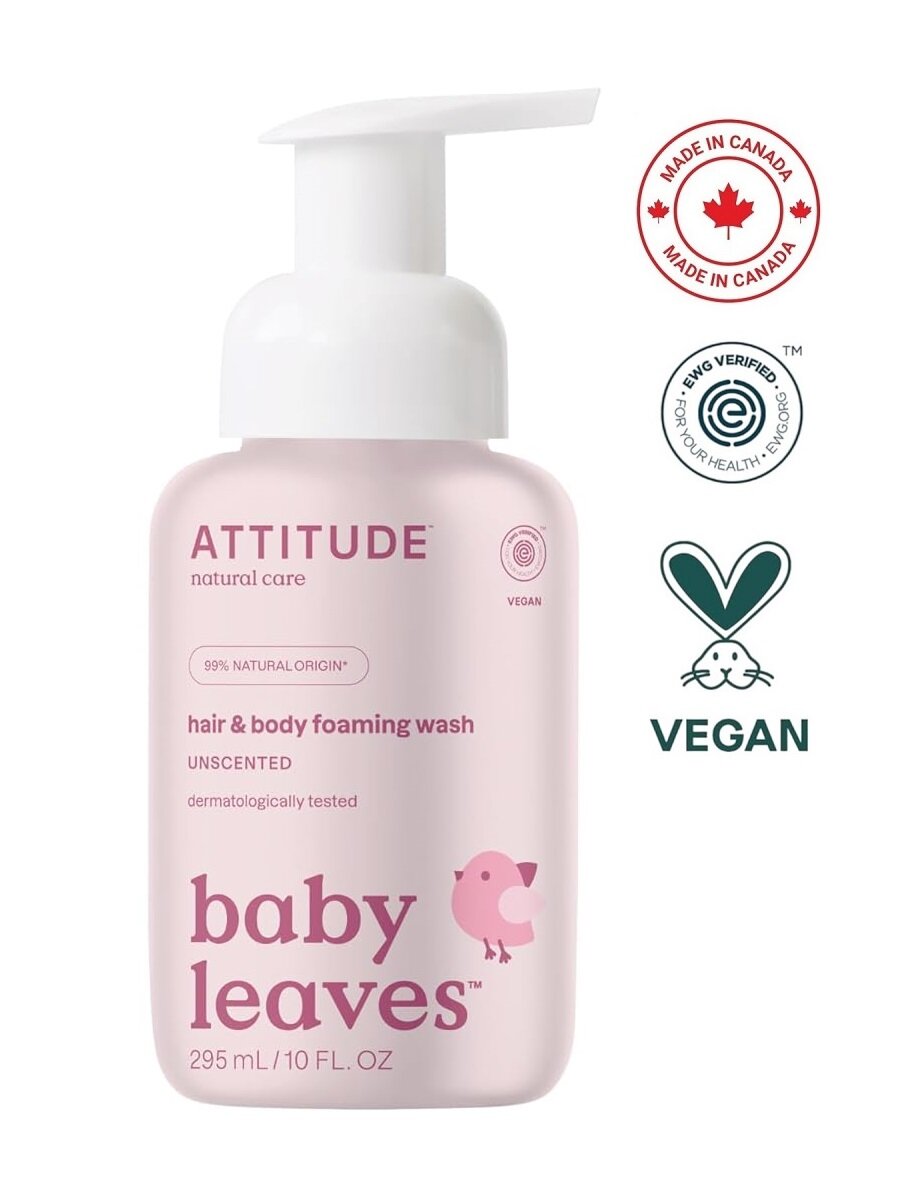 Детская пенка ATTITUDE для мытья волос и тела 2 в 1 Без запаха Гипоаллергенная 295 мл Канада