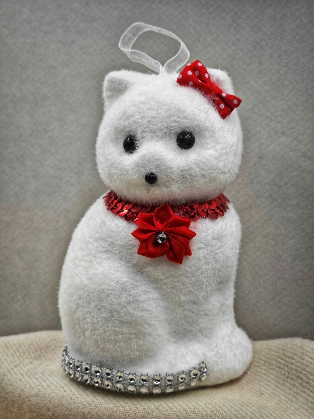 Украшение ёлочное"Кошечка", цвет белыйй,14 см