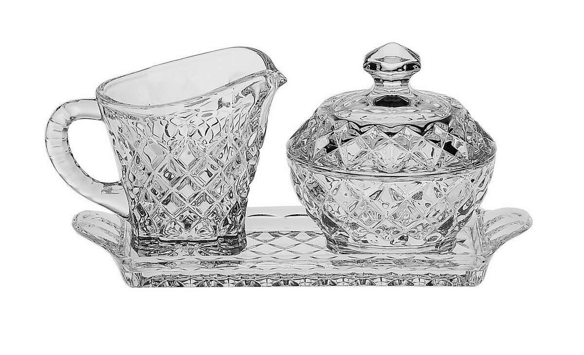 Набор "Diamond": поднос + молочник + сахарница, хрусталь, Crystal Bohemia/ БПХ114