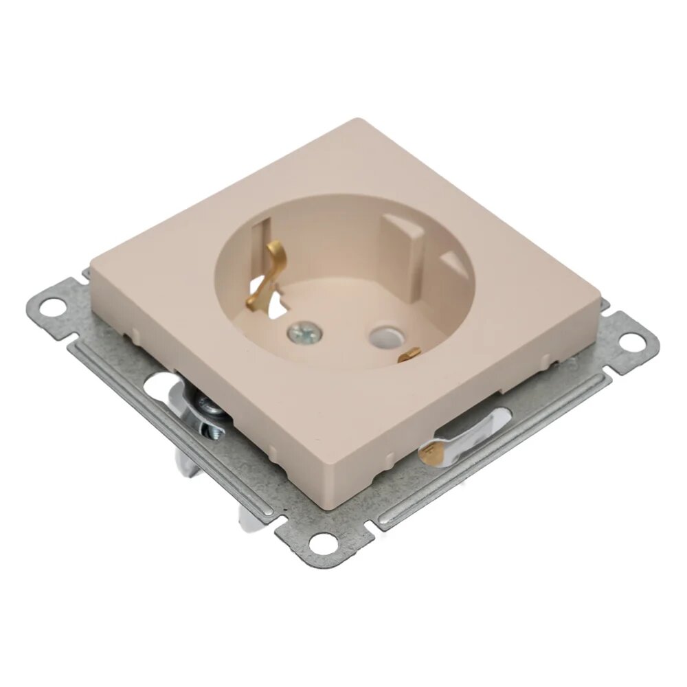 Розетка Systeme Electric Atlasdesign песочный с заземлением, встраиваемая силовая, ABS‑пластик, механизм накладки — фото 1