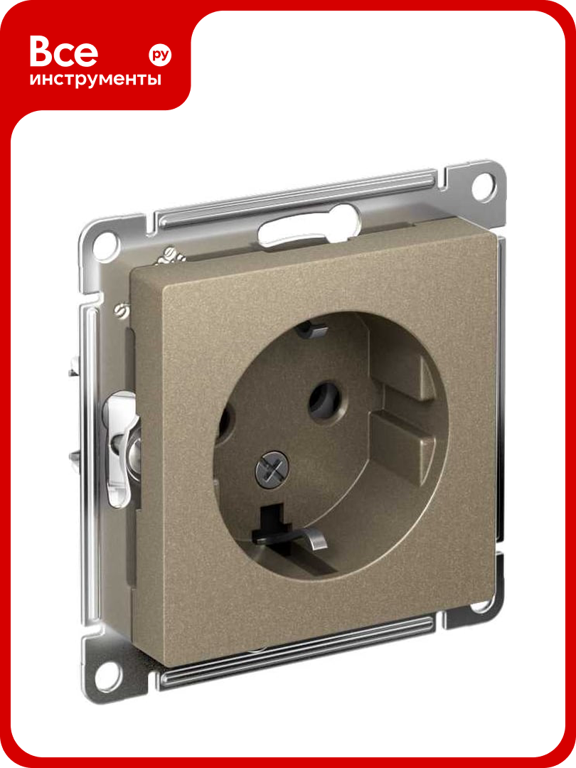 Механизм розетки Systeme Electric 1-м СП ATLAS DESIGN с заземлением, 16А, шампань ATN000543 1240326