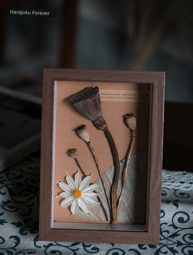 Готовая рамка с сухоцветами роза, готова к использованию для интерьера, стиль 9