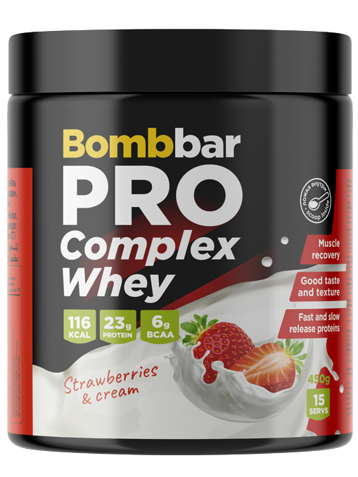 Комплексный протеин BombBar Pro Complex Whey 450 г, Клубника со сливками