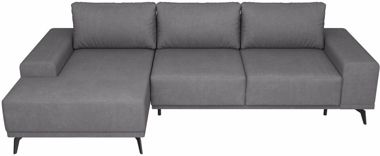 Угловой диван Нео, Велюр, Серый, Угол левый, Ящик для белья, 263х150х75 см