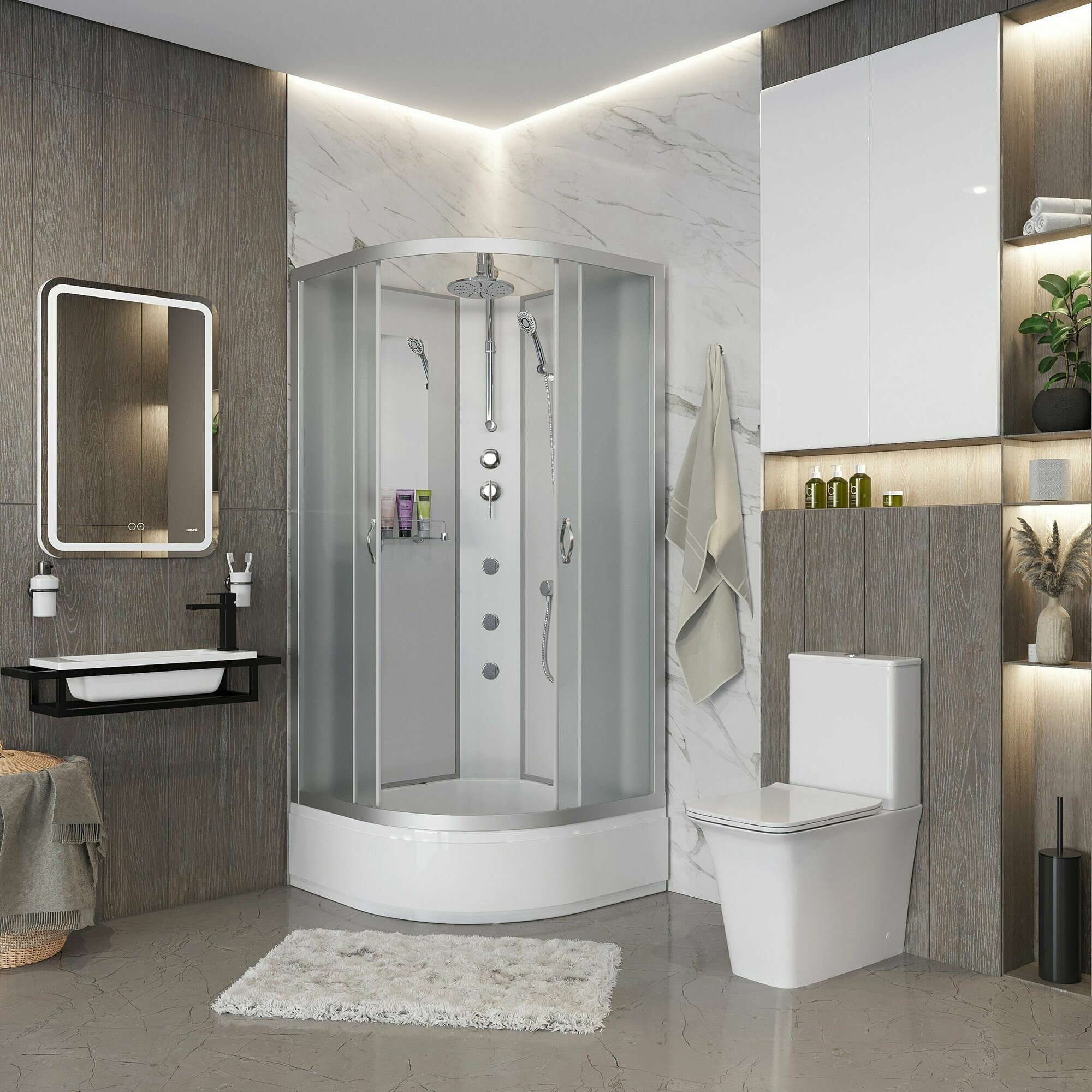 Душевая кабина с гидромассажем Niagara NG-3302-14BKTG (1000х1000х2100) средний поддон (26см) стекло матовое