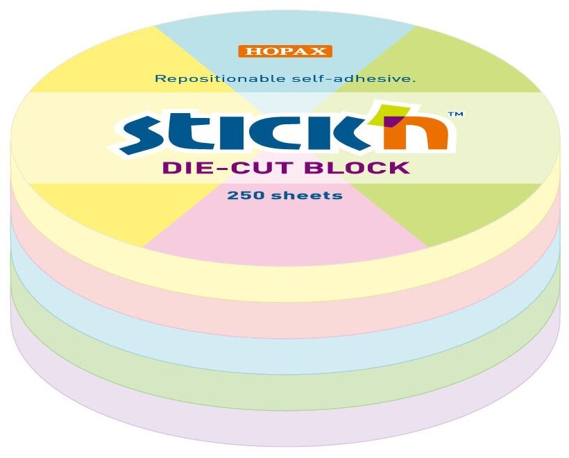Блок самоклеящийся бумажный Stick`n 21829 67мм 250лист. пастель ассорти круг