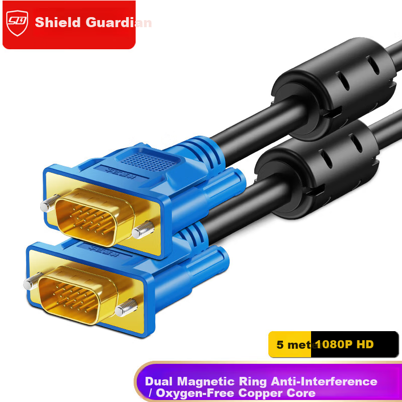 SDWS Инженерный кабель VGA с двойными ферритовыми кольцами 5 м для компьютера, телевизора, проектора и монитора