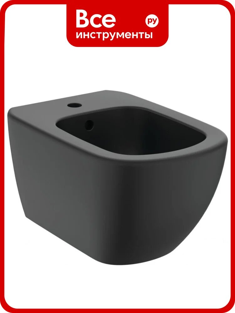 Подвесное биде Ideal Standard T3552v3 tesi с отверстием под смеситель, с отверстием перелива, с крепежом tt0299598 для скрытого монтажа, silk black черный матовый 00000095115
