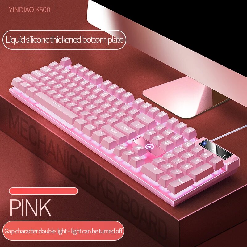Розовая игровая механическая клавиатура YINDIAO K500