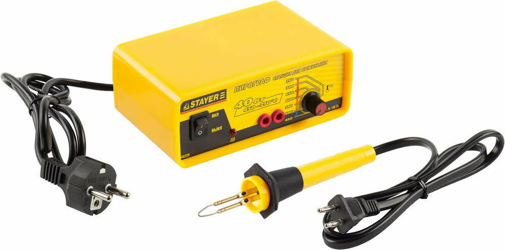 STAYER PROTerm, 40 Вт, диапазон нагрева 450 -750°С, 2 сменных жала, прибор для выжигания (Пирограф) 45228