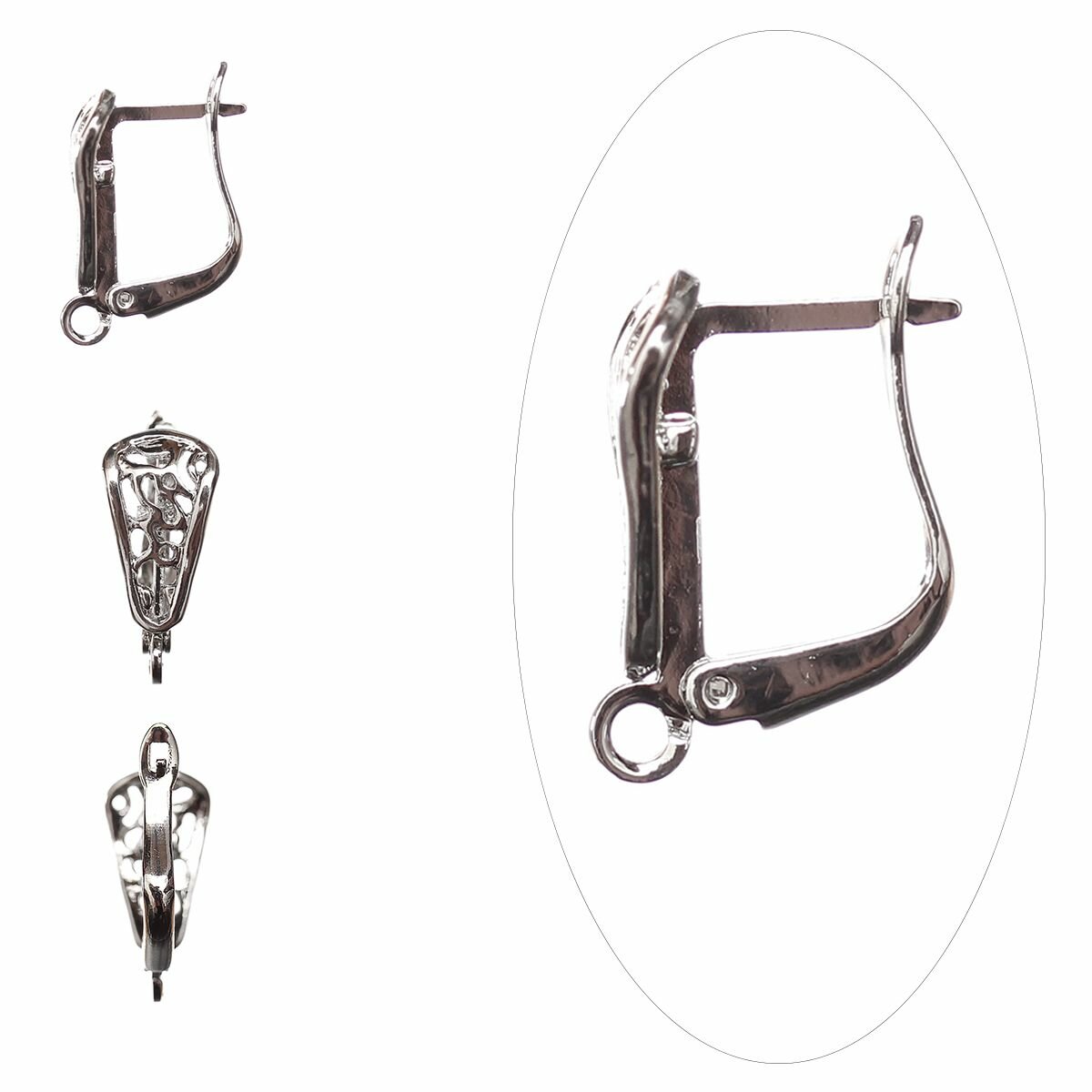 Швензы закрытые, 16х7.5мм, с английским замком, ажурные, базовый материал - латунь, стального цвета, пара