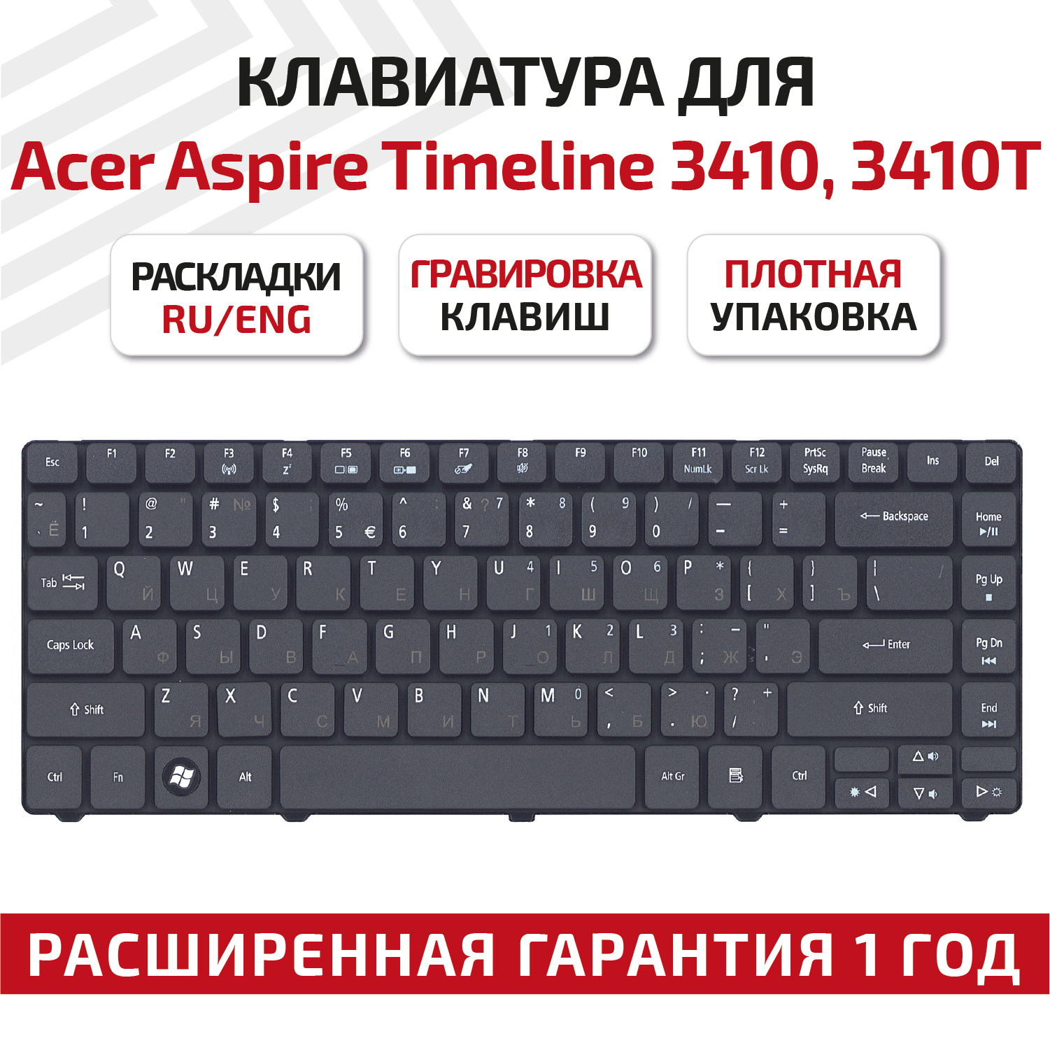 Клавиатура (keyboard) AEZQ1R00010 для ноутбука Acer Aspire 3750, 4540, 4741, 4745, 4935, Aspire TimeLineX 3410, 3810, 4410, 4810, матовая, черный