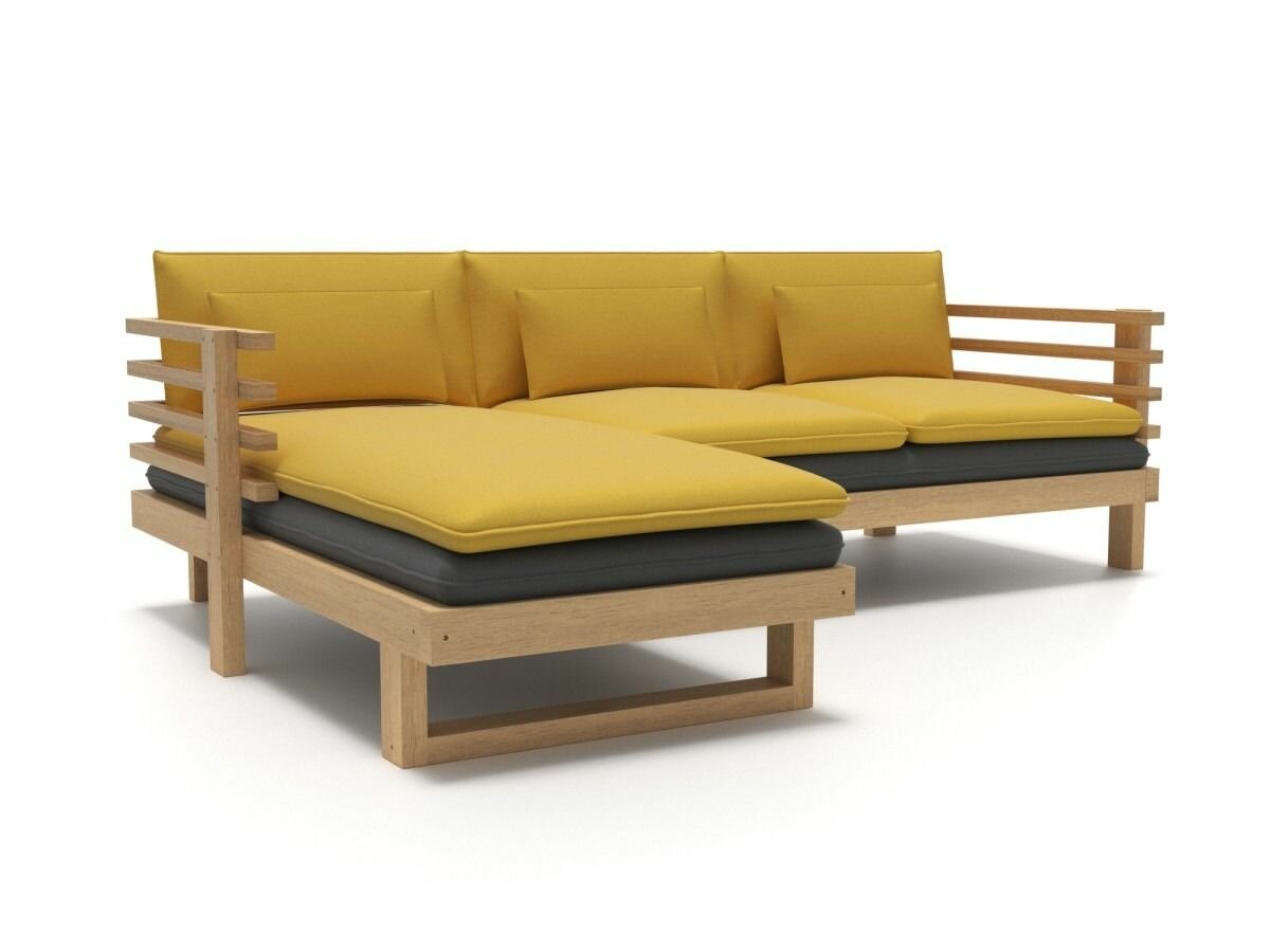 Диван угловой садовый Soft Element Атлантик Mustard Antracit левый, велюр, массив дерева, скандинавский лофт, в кафе, в офис, в зону ожидания