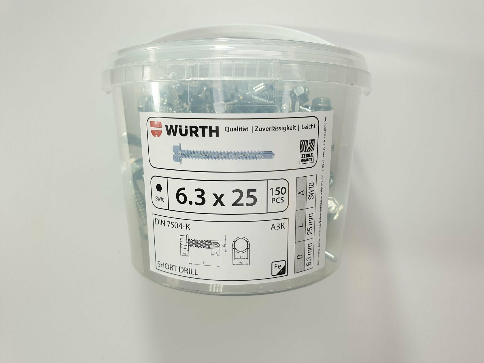 Саморез по металлу DIN 7504-K 6.3x25 150 pcs WURTH, Германия