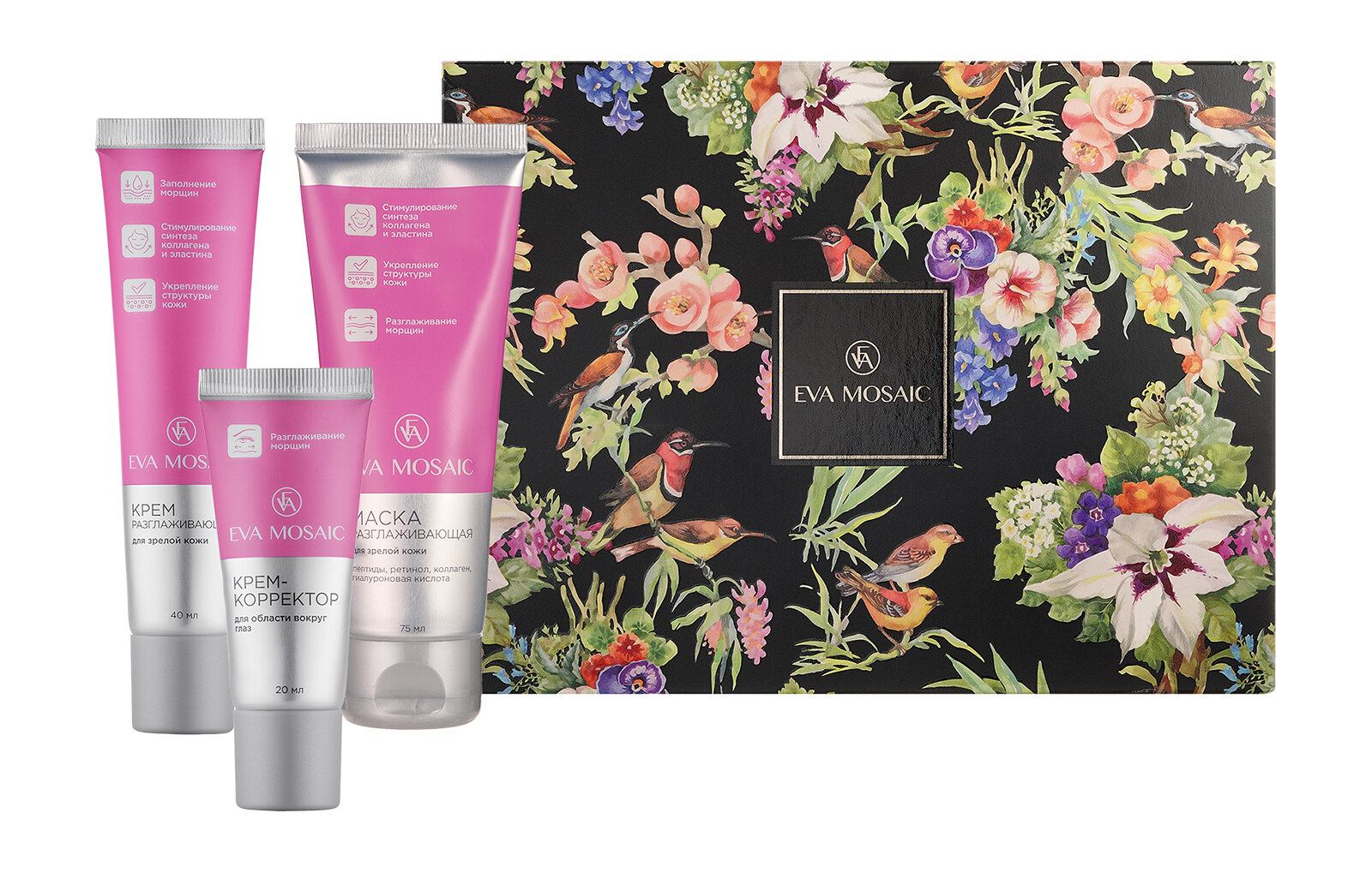 EVA MOSAIC Набор продуктов с пептидами для лица (Крем 40 мл + Маска 75 мл + Крем для глаз 20 мл) 10/24