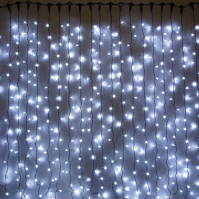 Светодиодный занавес Quality Light 2*3 м, 600 холодных белых LED ламп, черный ПВХ, соединяемый, IP44, BEAUTY LED (Бьюти Лэд), PCL602-11-2W