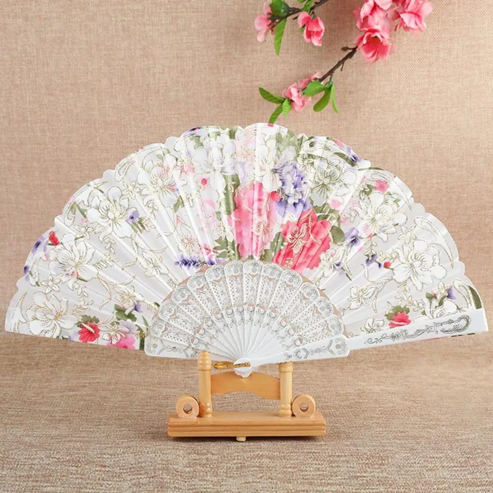 2023, винтажный шелковый веер с цветочным узором, декоративный веер для свадебной вечеринки, китайский, японский, бамбуковый, с кисточкой, веер для танцев, ручной веер Ritico de mano