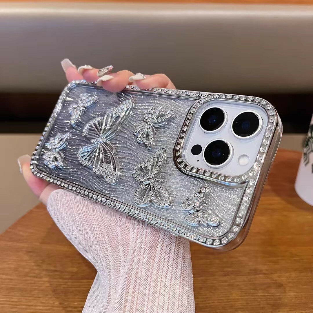 Чехол Hongjin, для iPhone 14 Pro Max, ТПУ, градиент, со стразами и бабочками