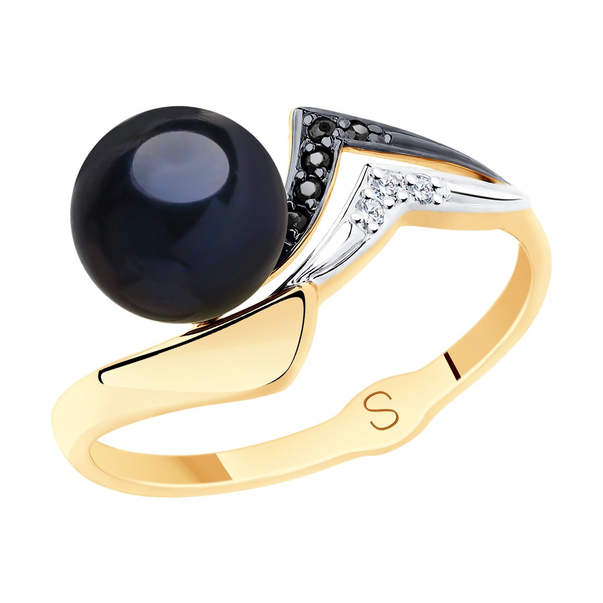 Кольцо, красное золото, 585 проба, жемчуг, фианит