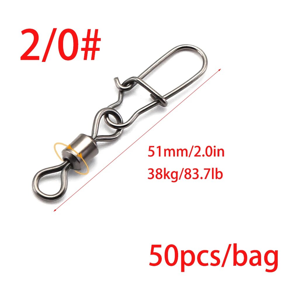 50 шт./лот, высококачественный рыболовный соединитель, штифт, подшипник, вертлюг 3/0 2/0 1/0 1 2 4 6 8 10, приманка, снасти, аксессуары для рыболовных крючков