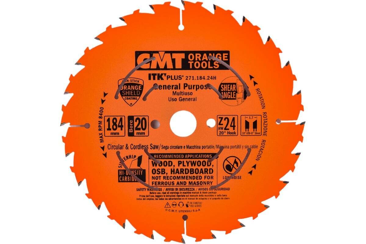 Диск пильный по дереву (184х20/16/15,87х1,7/1,1 мм; Z24) CMT 271.184.24H