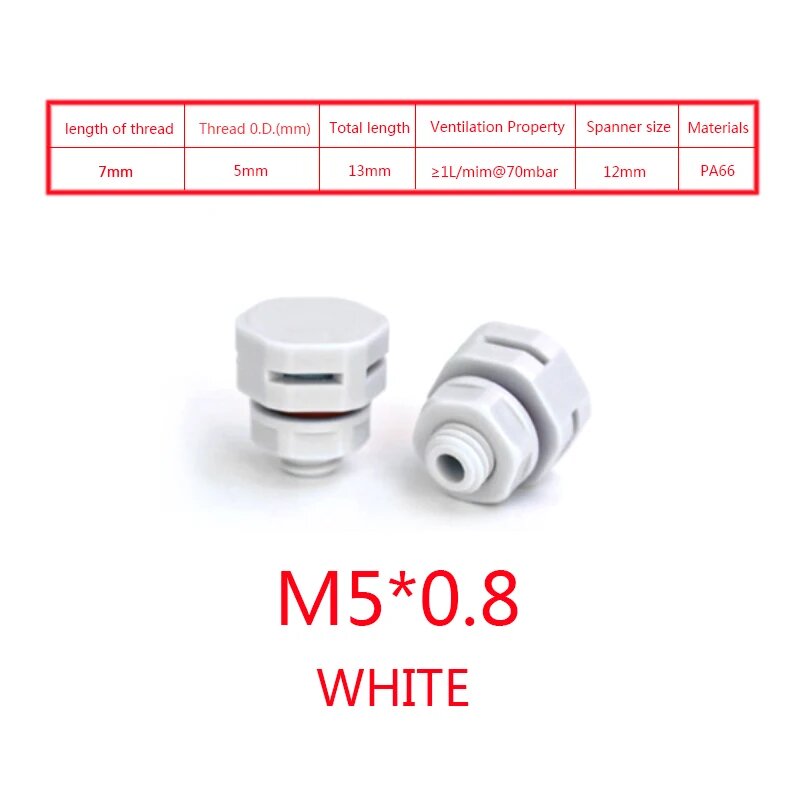 Водонепроницаемые клапаны вентиляции M5*0.8 PA66 with nut, white