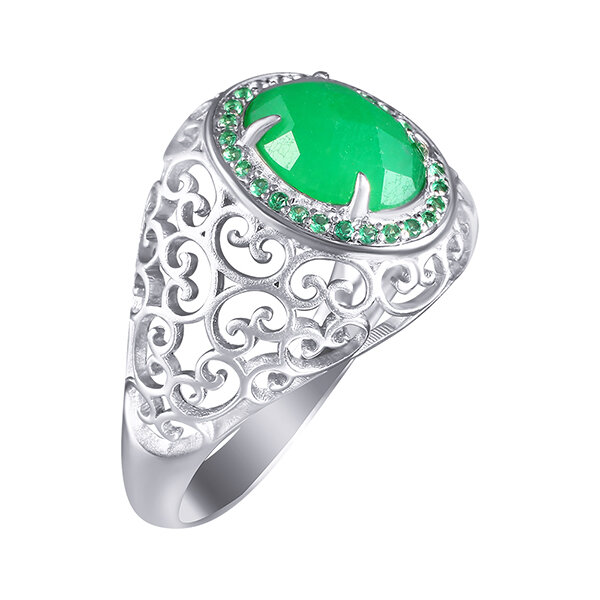 Перстень, серебро, 925 проба, родирование, агат, циркон