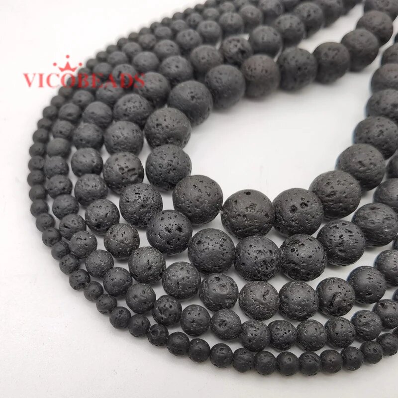 Бусины лавовый камень черные 12 мм Verkadebeads