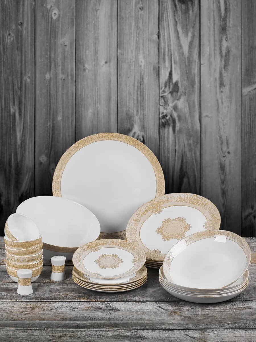 Сервиз Best Opal "Ohuro Cream", 28 предметов, стеклокерамика, белый/бежевый