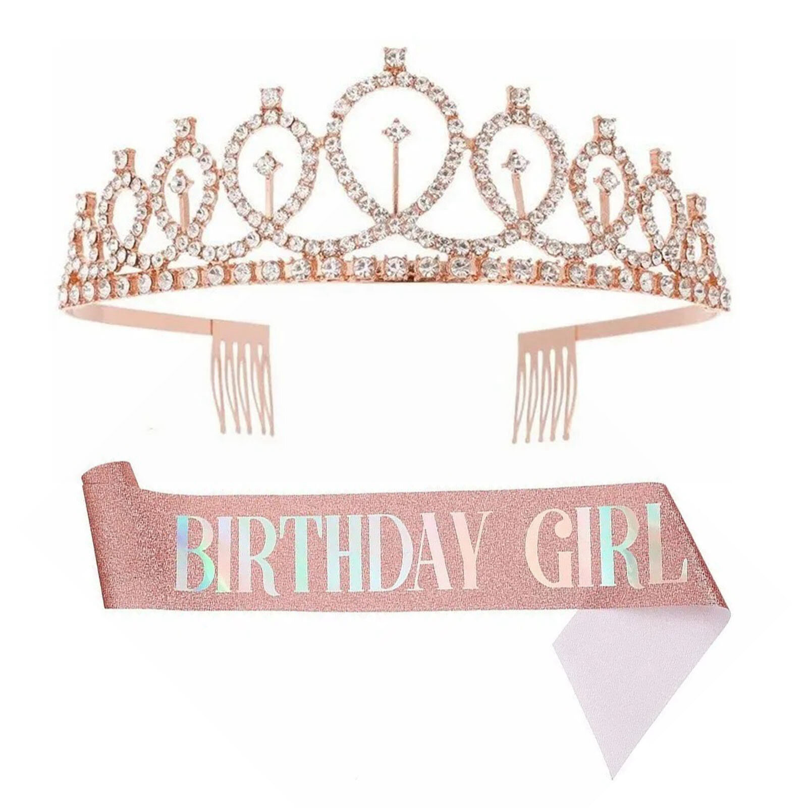 Birthday Queen Sash Rhinestone Tiara Kit Beautiful Crown for Women Girl Party Favors Set 14
