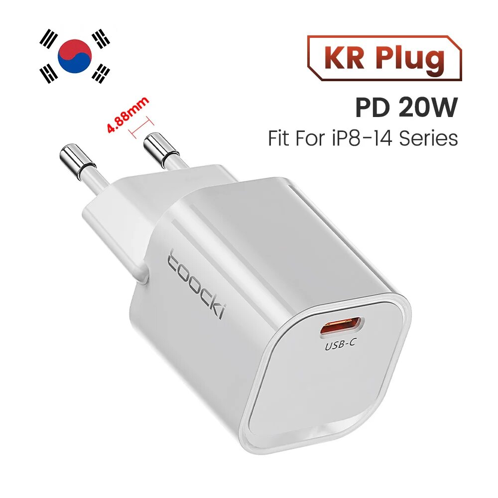 Зарядное Toocki KR Plug 20W USB-C для iPhone 8-14