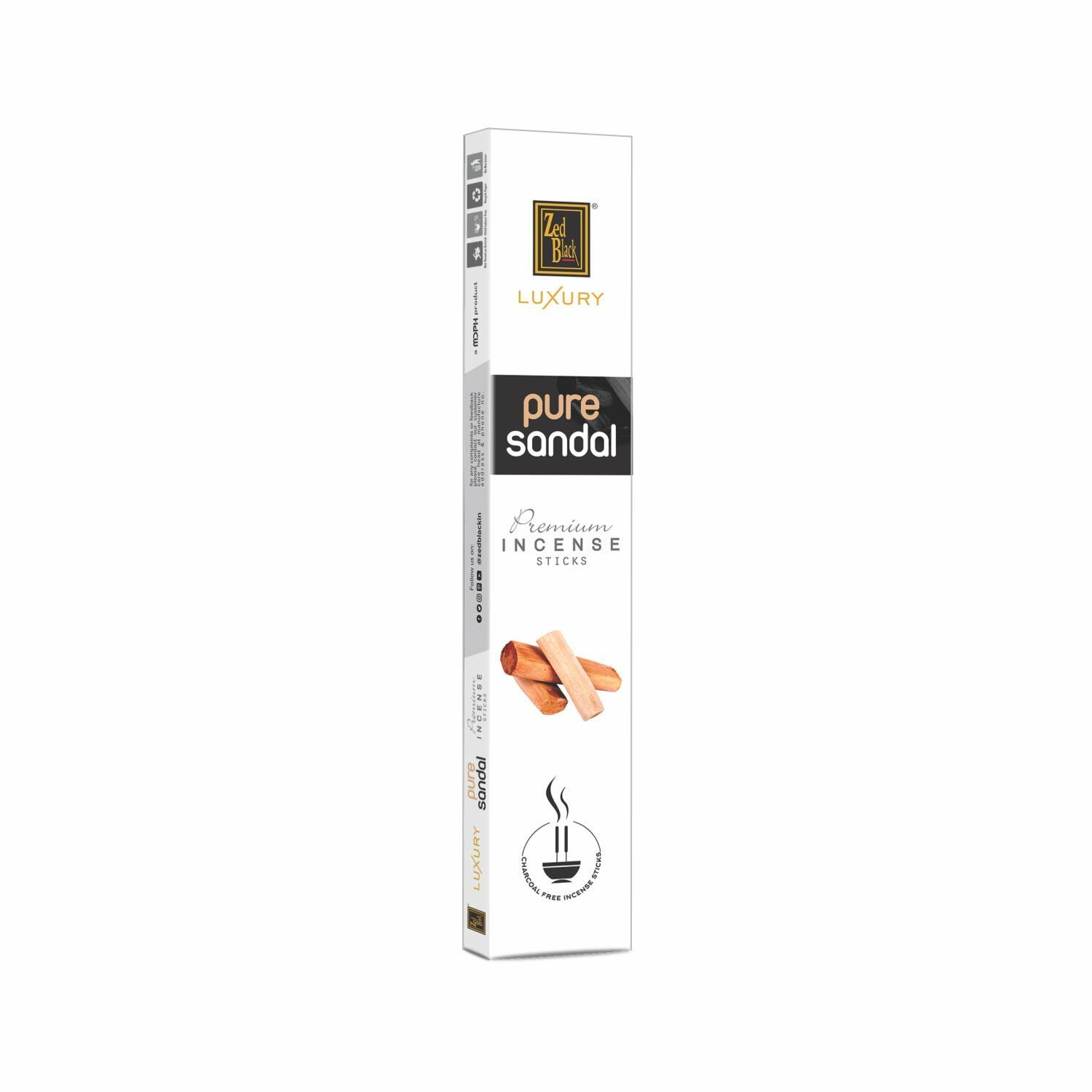 Luxury PURE SANDAL Premium Incense Sticks, Zed Black (Лакшери чистый сандал премиум благовония палочки, Зед Блэк), уп. 15 г.