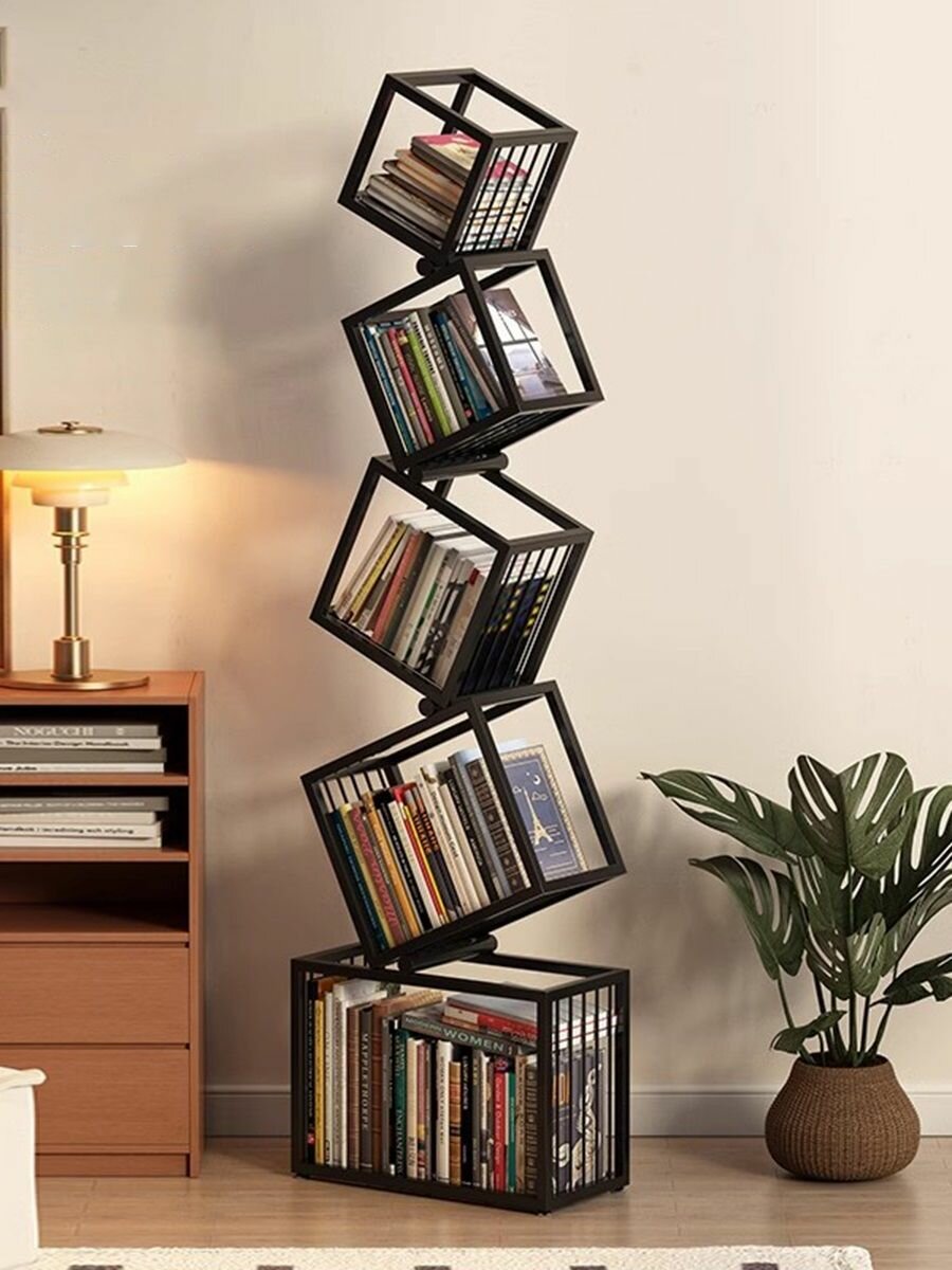 QIKIOB Стеллаж, 55х25х183см, для книг вещей игрушек цветов и офиса Железо, черное