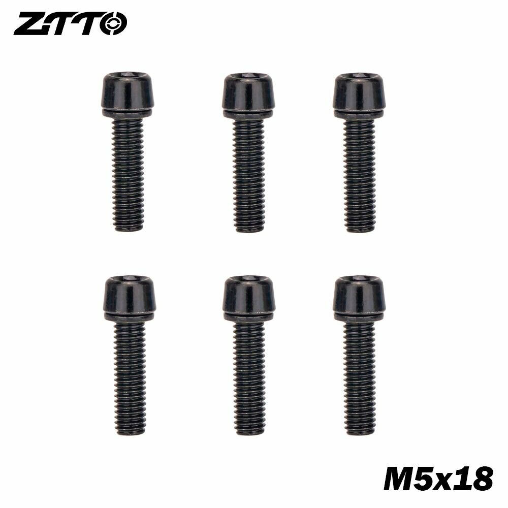 Винты ZTTO для выноса руля велосипеда с шайбами, 6 шт, M5x18, черные