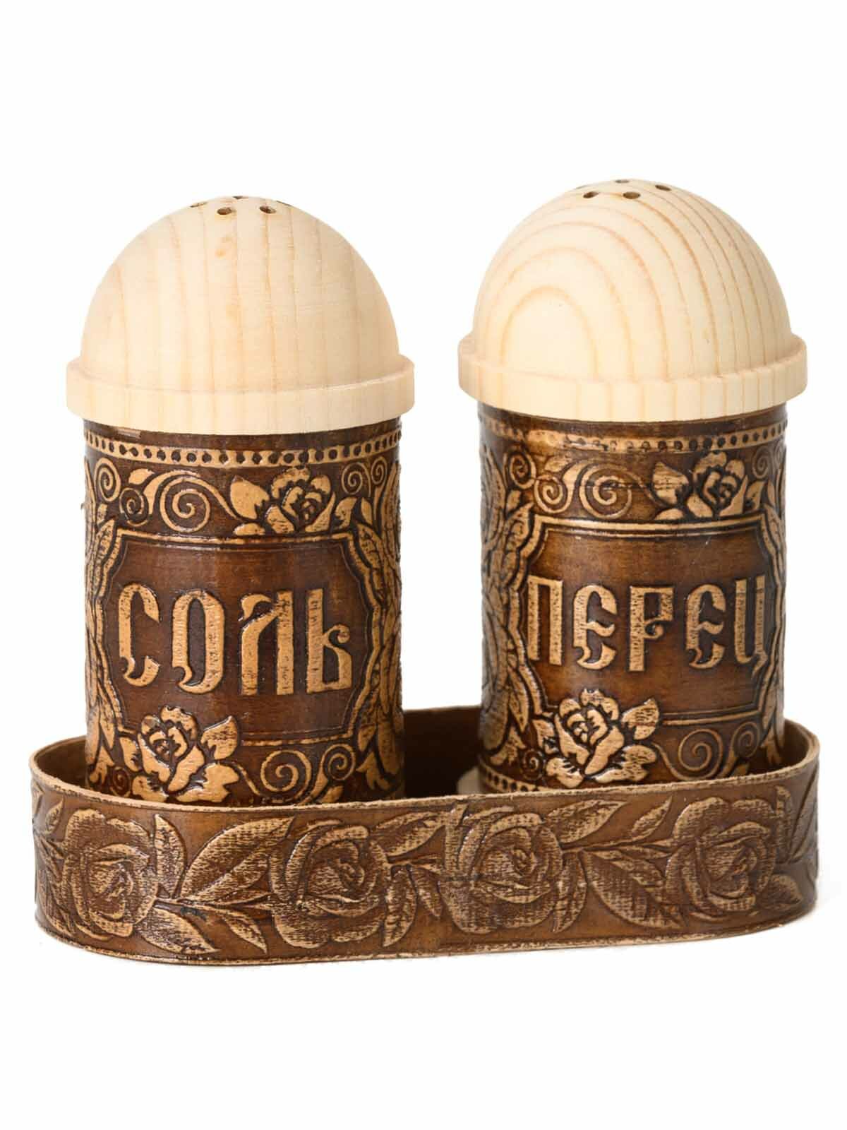 Набор для специй - Соль & Перец, Розы, Береста