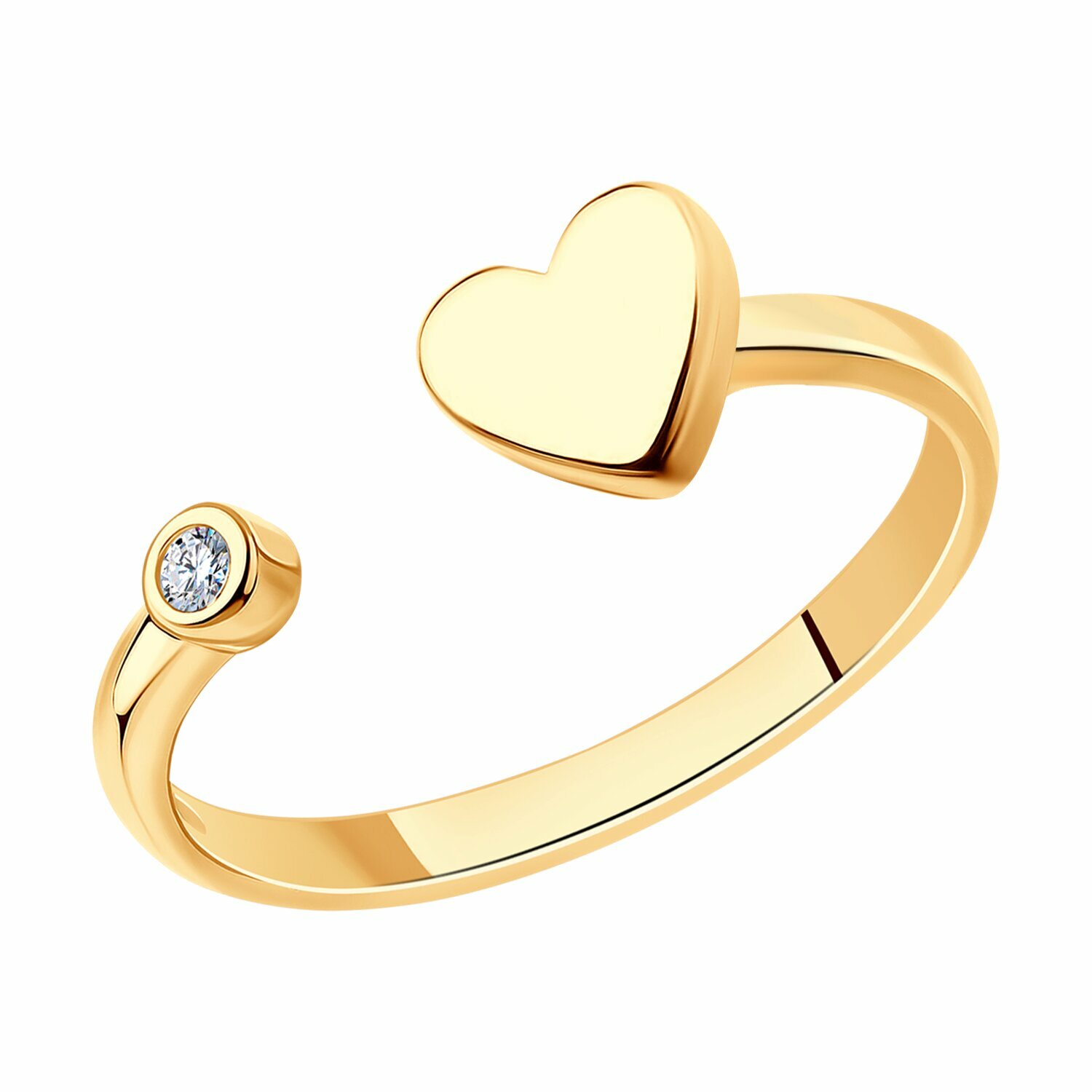 Кольцо, серебро, 925 проба, золочение, фианит