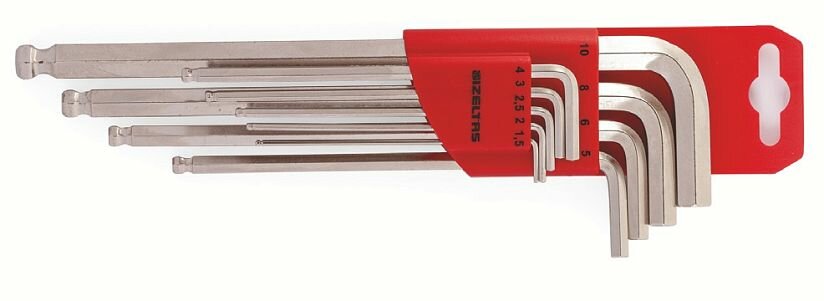 Набор шестигранных ключей с шаром удлиненные 1,5-10 мм 9 предметов IZELTAS