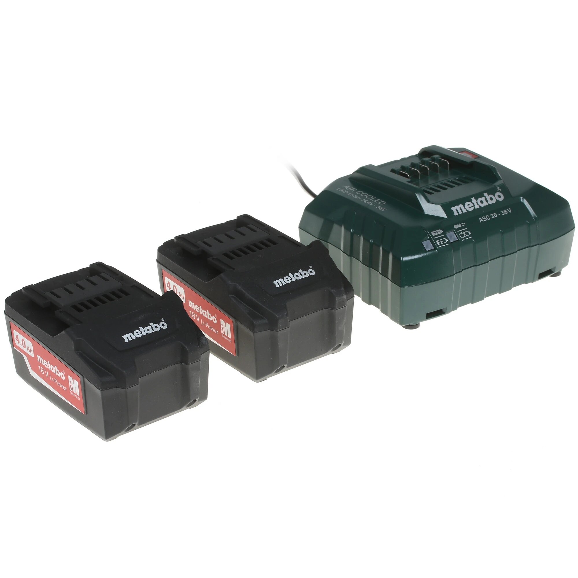 Комплект аккумуляторов Metabo 685050000, Li-Ion, 18V, 4Ah, 2 шт, с зарядным устройством ASC 55