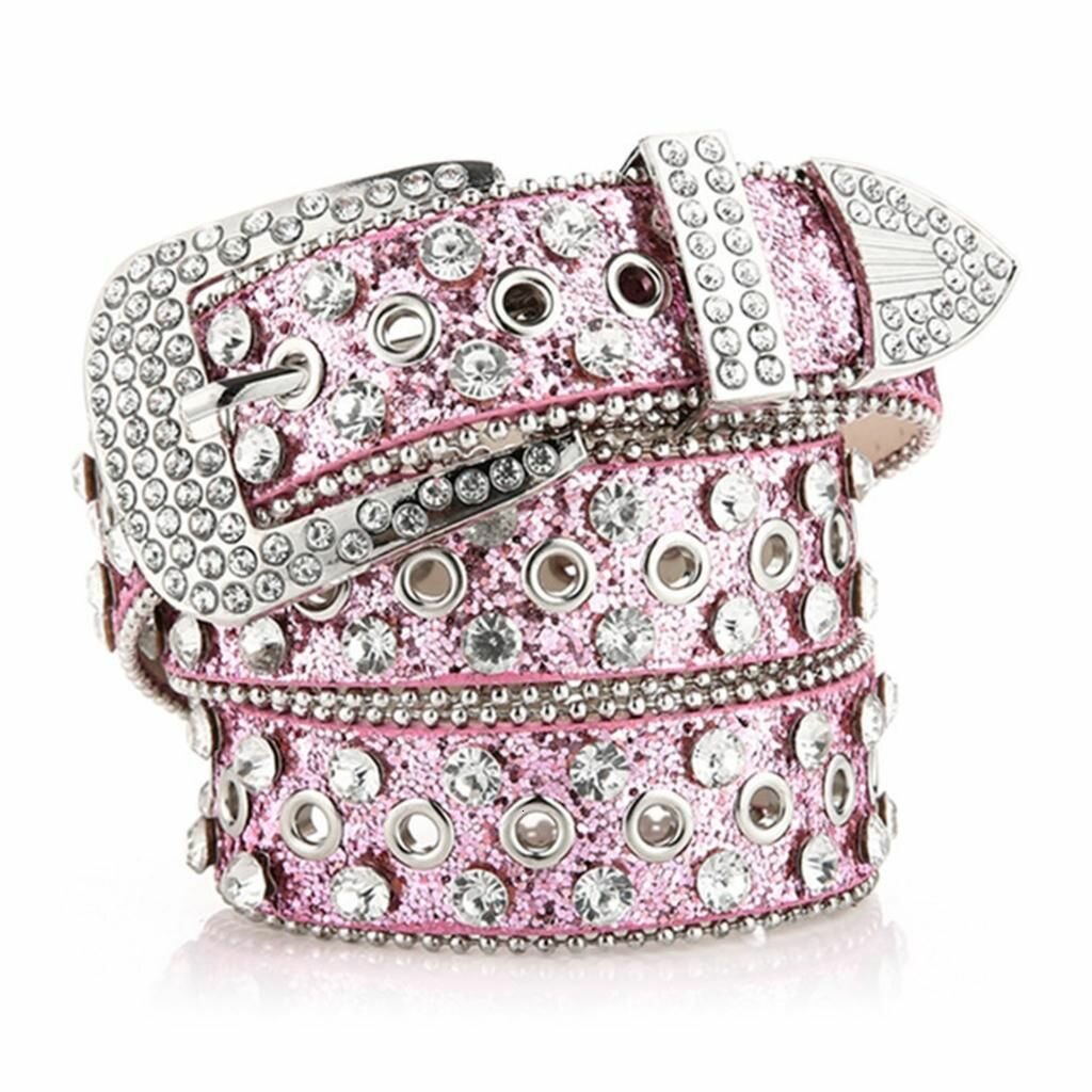 Пояс, Новый пояс с инкрустацией из страз-розовый