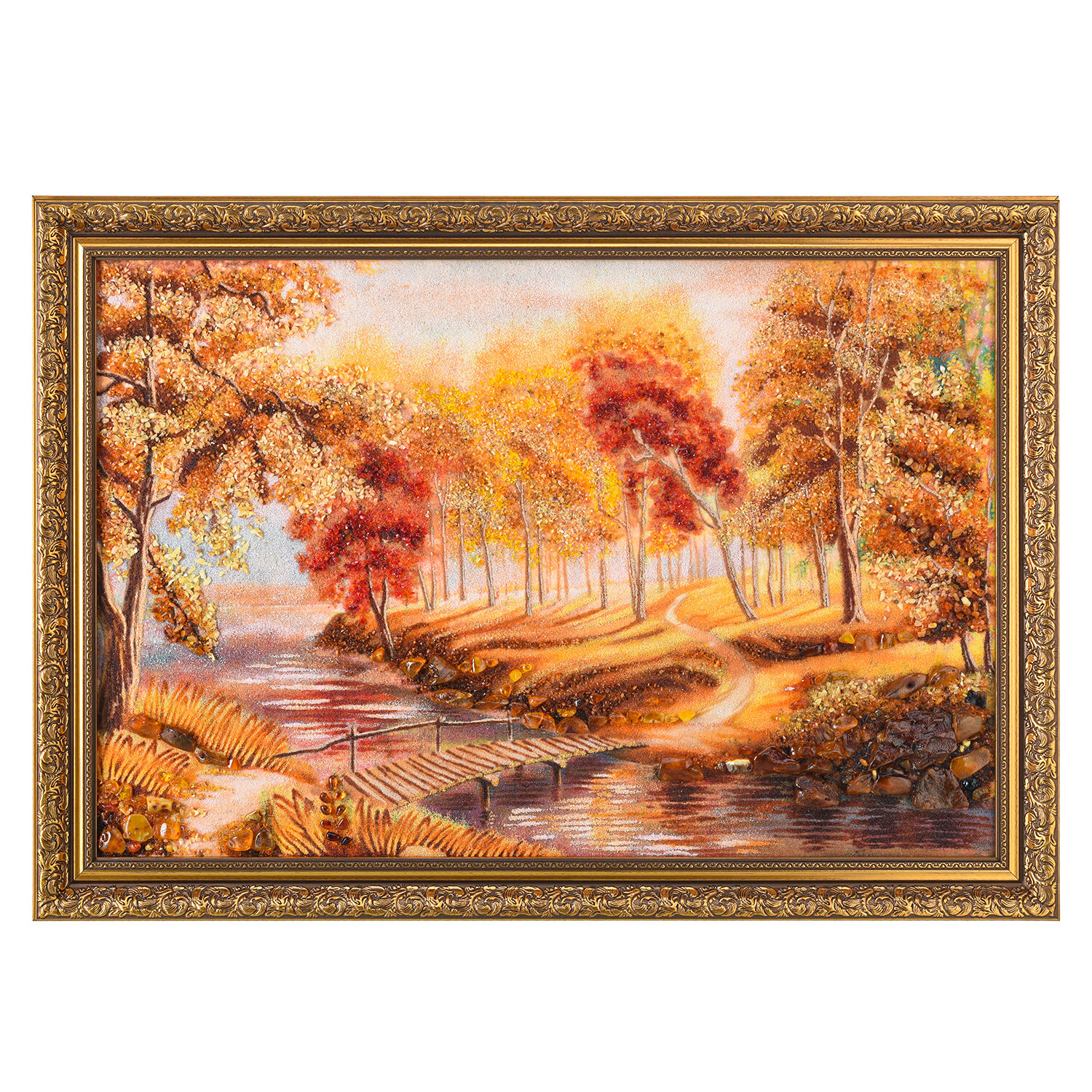 Картина янтарная "Утро с рекой" 60х40 см