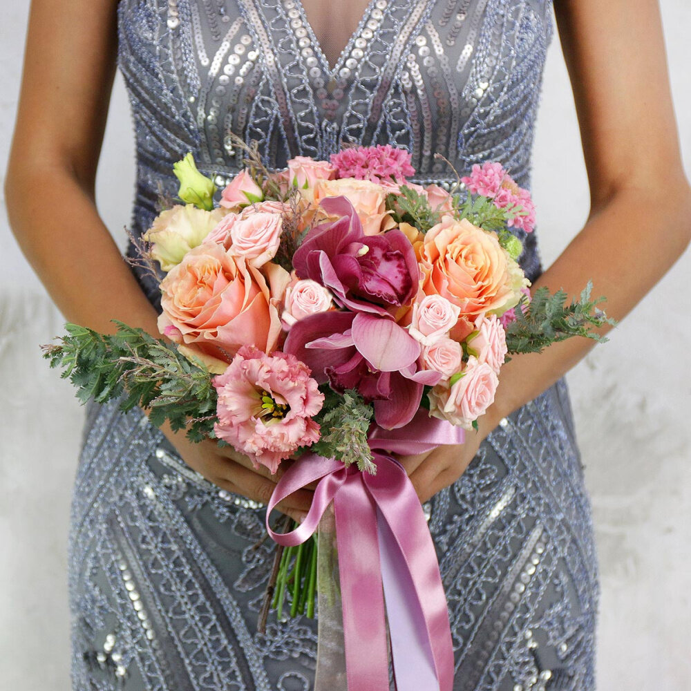 Букет Маркет "Букет живых цветов", ассорти, роза, орхидея, мимоза