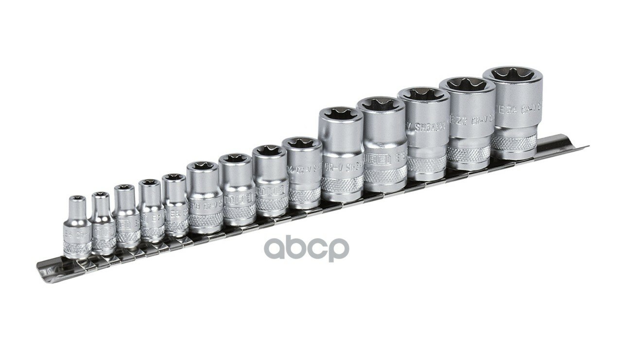 Набор головок TORX на металлической планке 14шт - 1/4 - E4 E5 E6 E7 E8 3/8 - E10 E11 E12 TIREI арт. sh3a32s