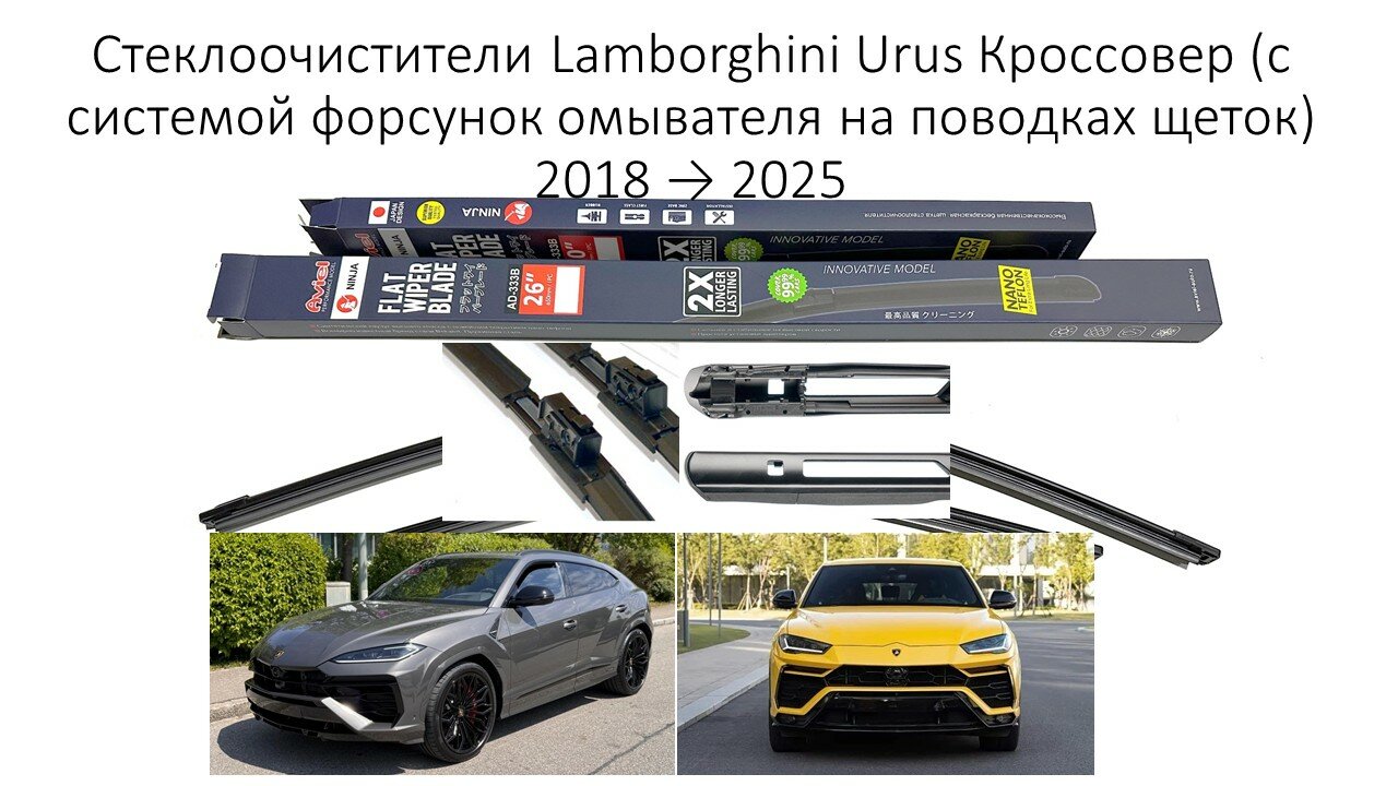 Стеклоочистители Lamborghini Urus Кроссовер (с системой форсунок омывателя на поводках щеток) 2018 → 2025